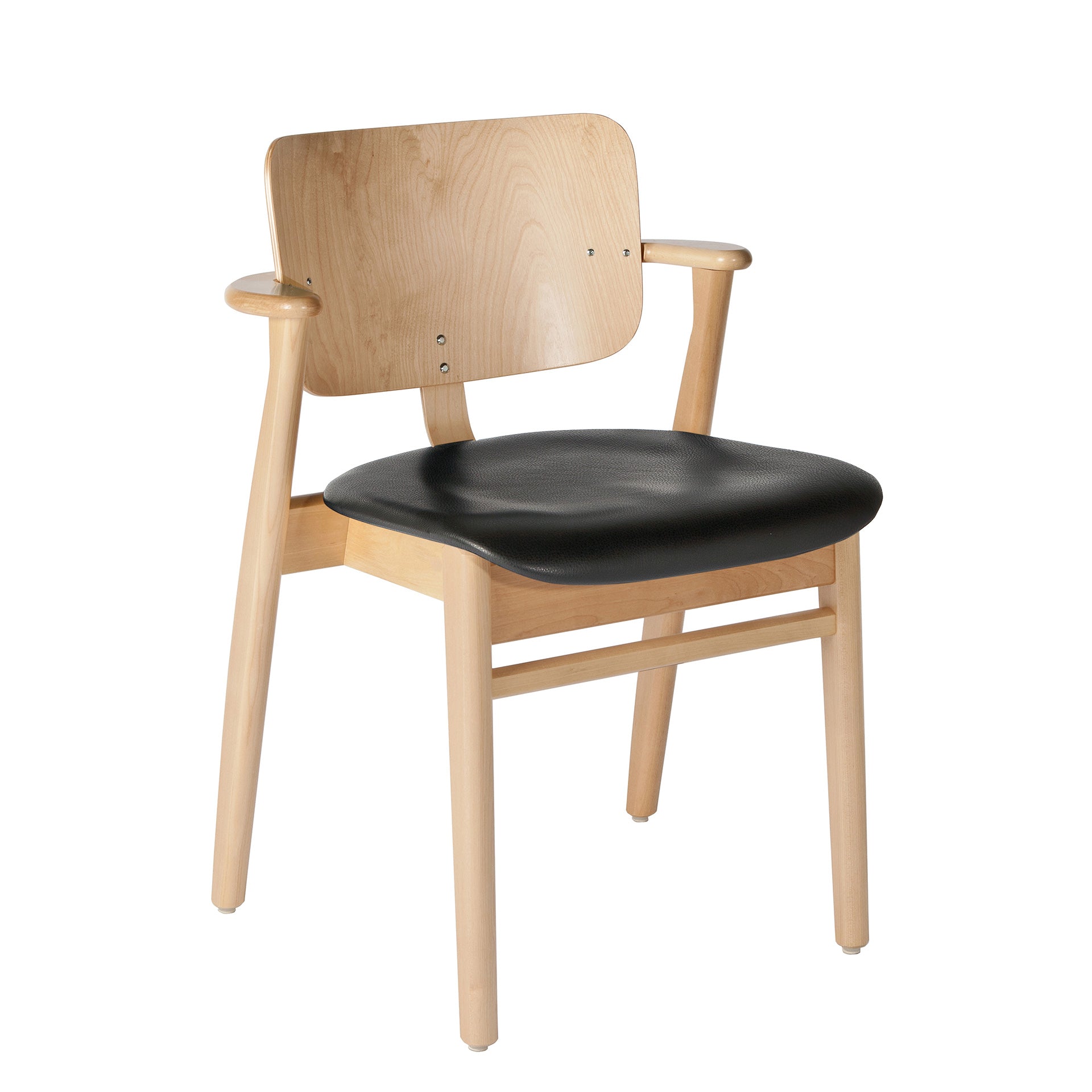 Domus Chair with Upholstered Black Leather Seat by Ilmari Tapiovaara f ...